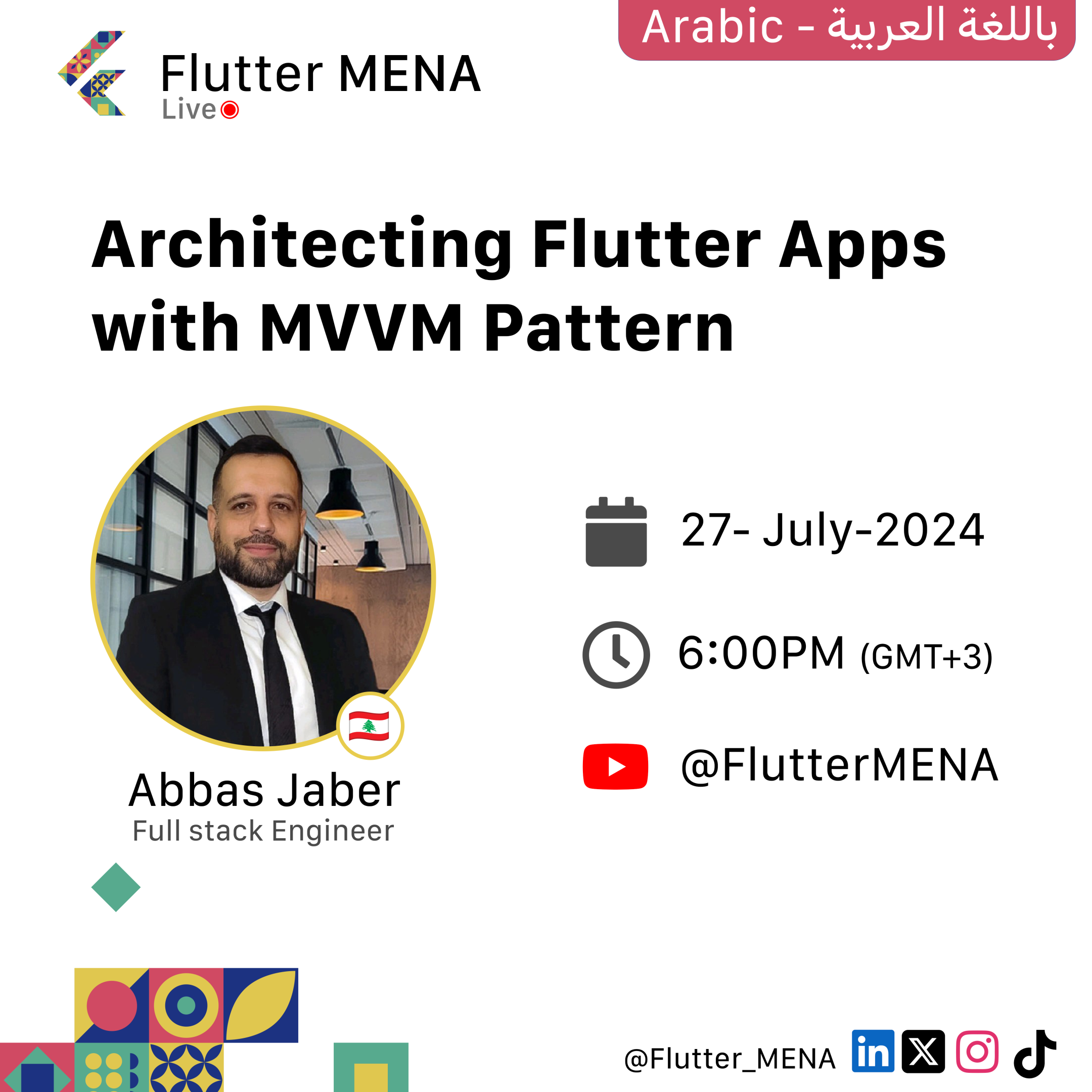 See Architecting Flutter Apps with MVVM Pattern with Abbas Jaber 🇱🇧 at Google Developer Groups ...